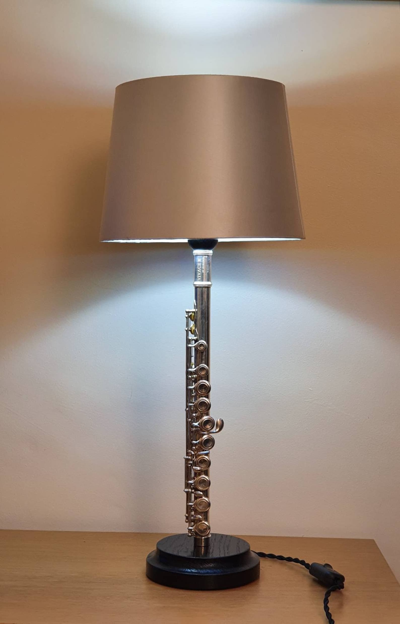 Silver Flute Lamp With Hardwood Base Upcycled No Shade - Etsy