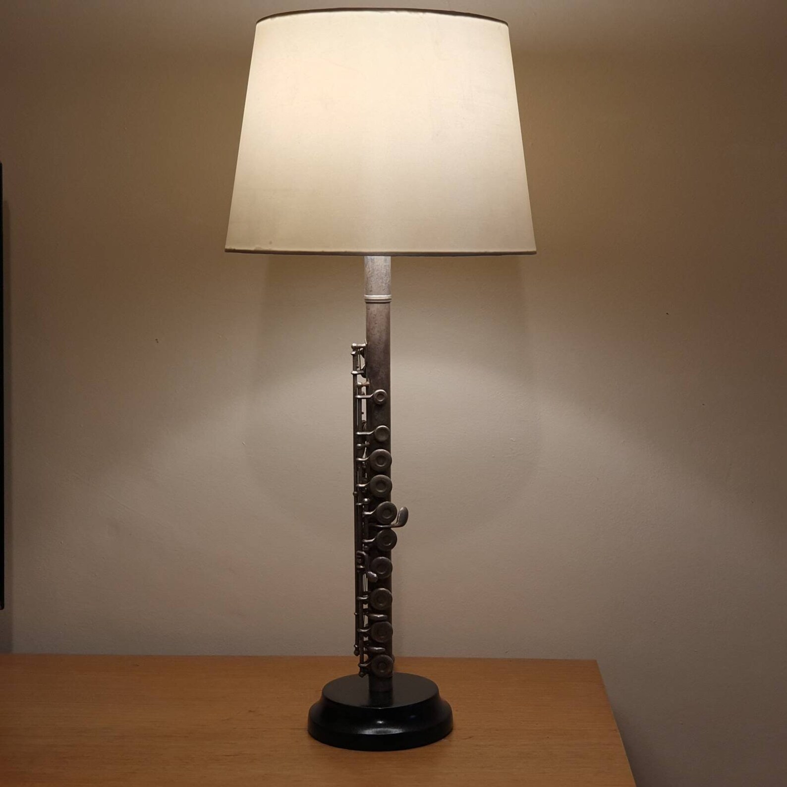 Silver Flute Lamp With Black Hardwood Base Upcycled - Etsy UK