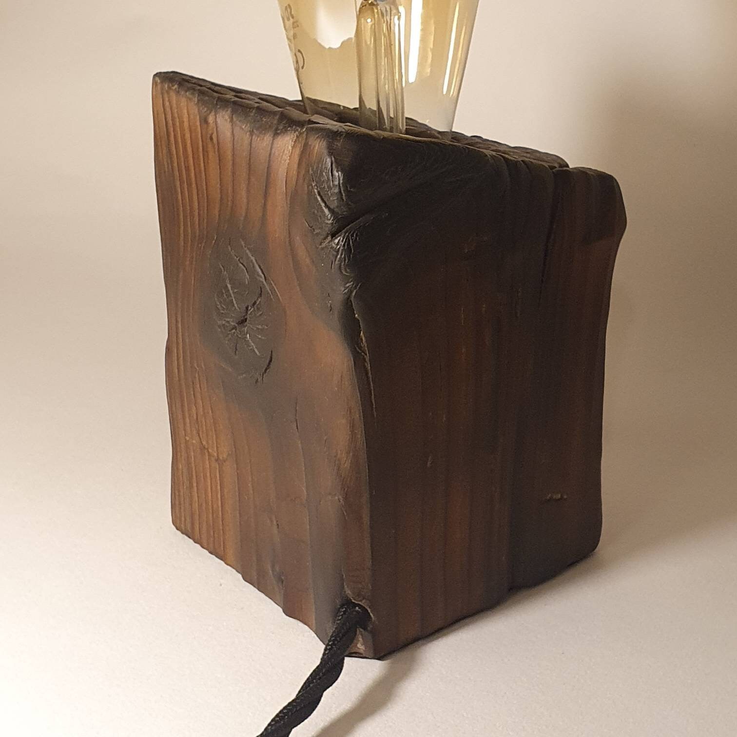 Handmade Wooden Lamp With Bulb Yakisugi Technique - Etsy