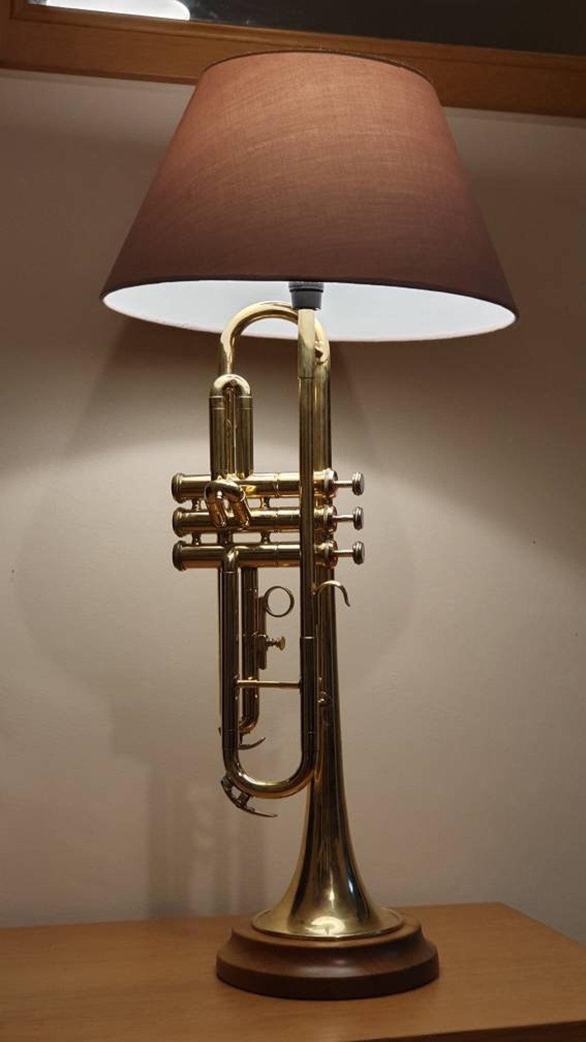 Trumpet Lamp, Gold / Brass With Walnut Base, New - Etsy UK