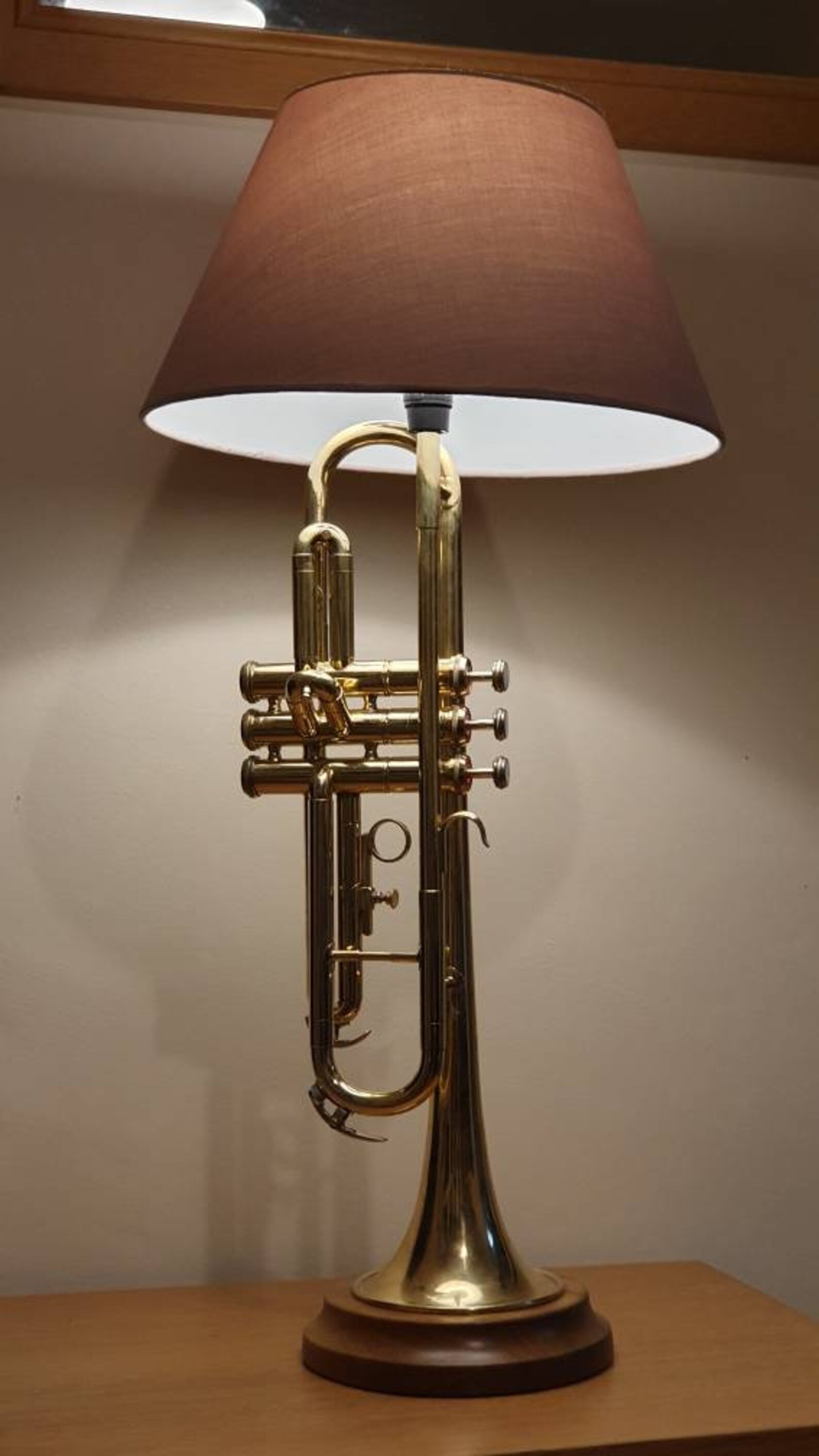 Trumpet Lamp, Gold / Brass With Walnut Base, New - Etsy UK