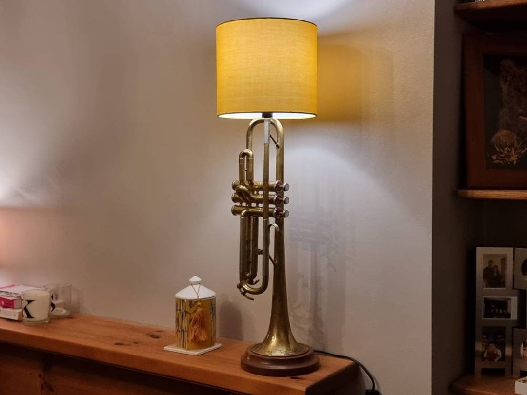 Upcycled Vintage Trumpet Lamp on Elegant Walnut Hardwood Base - Etsy