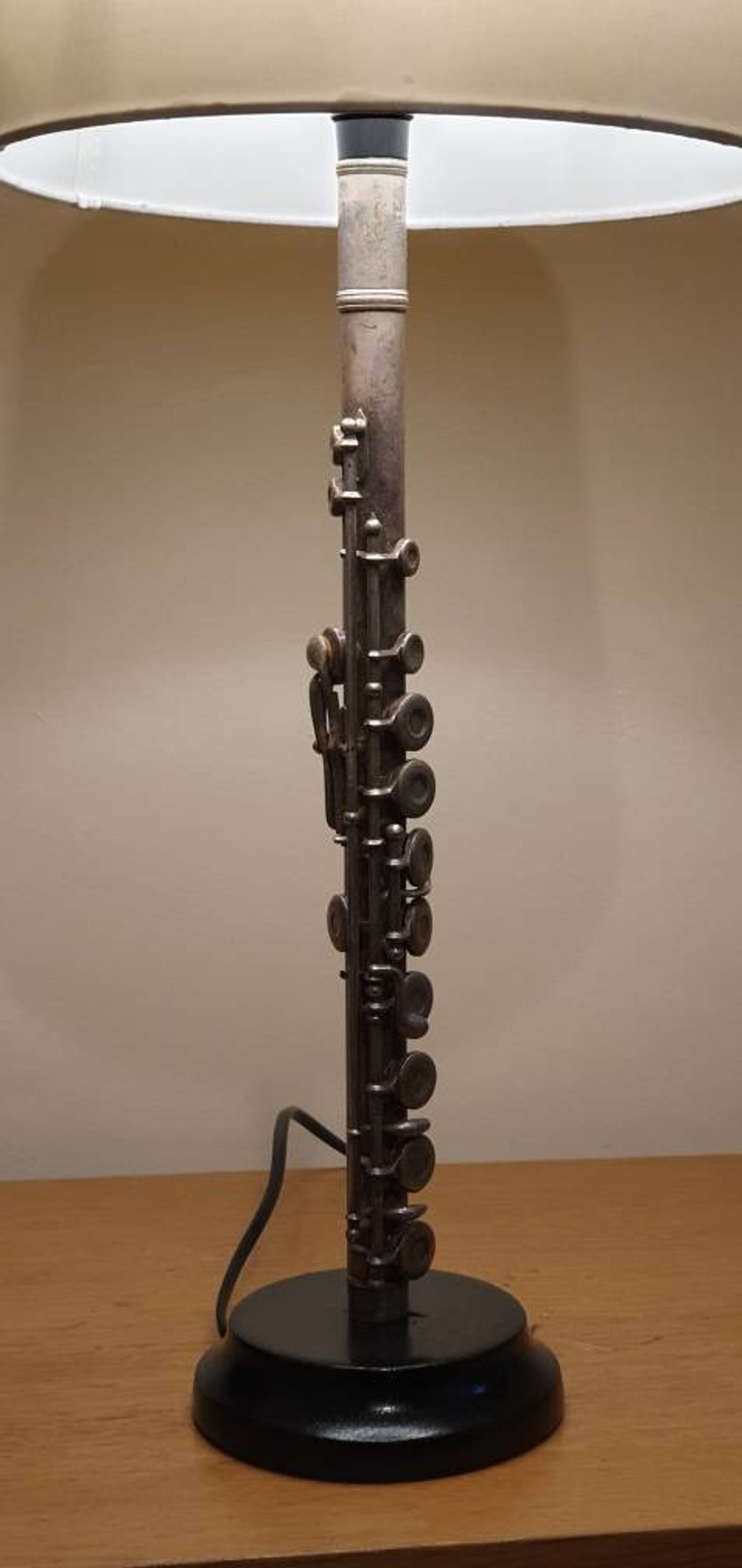 Silver Flute Lamp With Black Hardwood Base Upcycled - Etsy UK