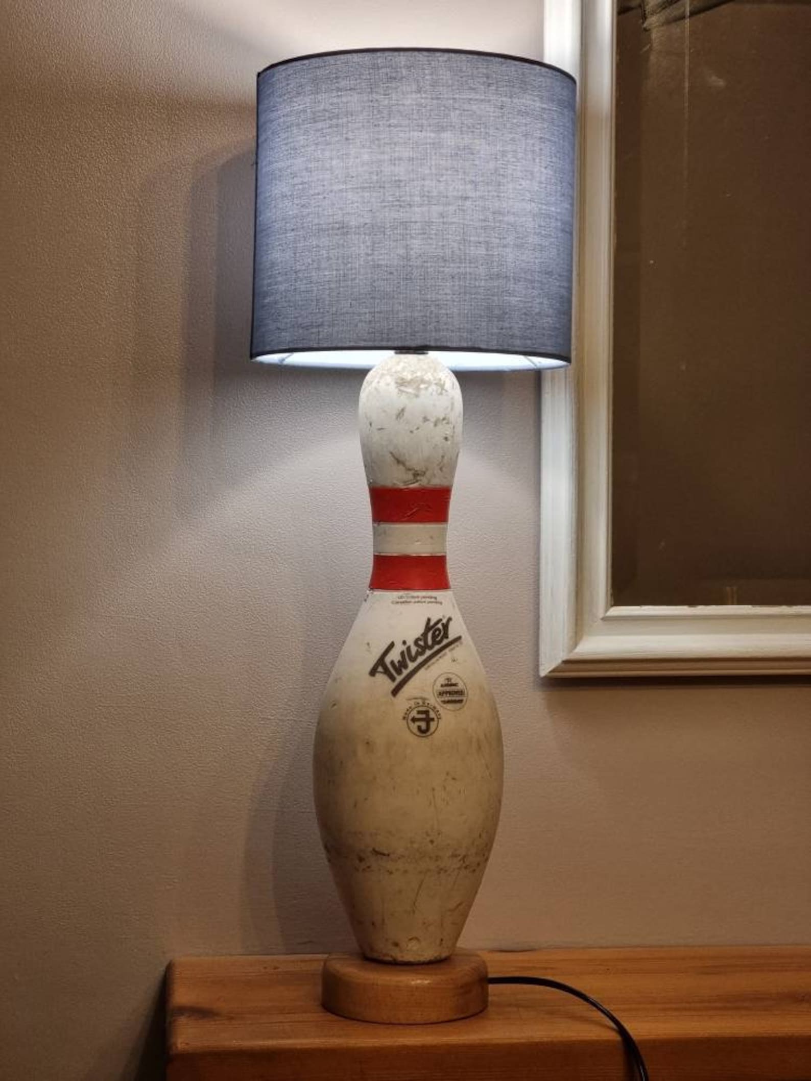 Bowling Pin Lamp With Round Wood Base, Upcycled - Etsy