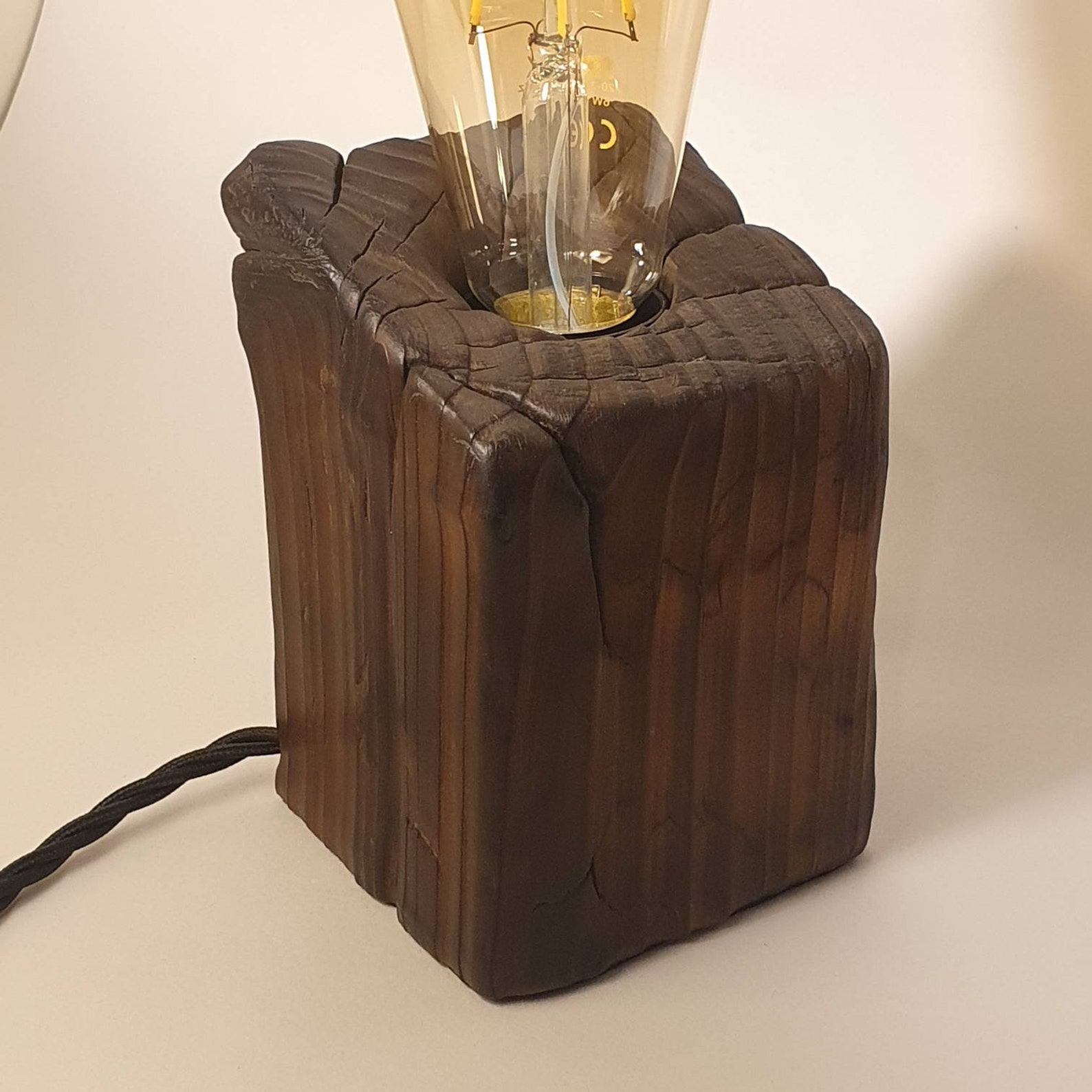 Handmade Wooden Lamp With Bulb Yakisugi Technique - Etsy