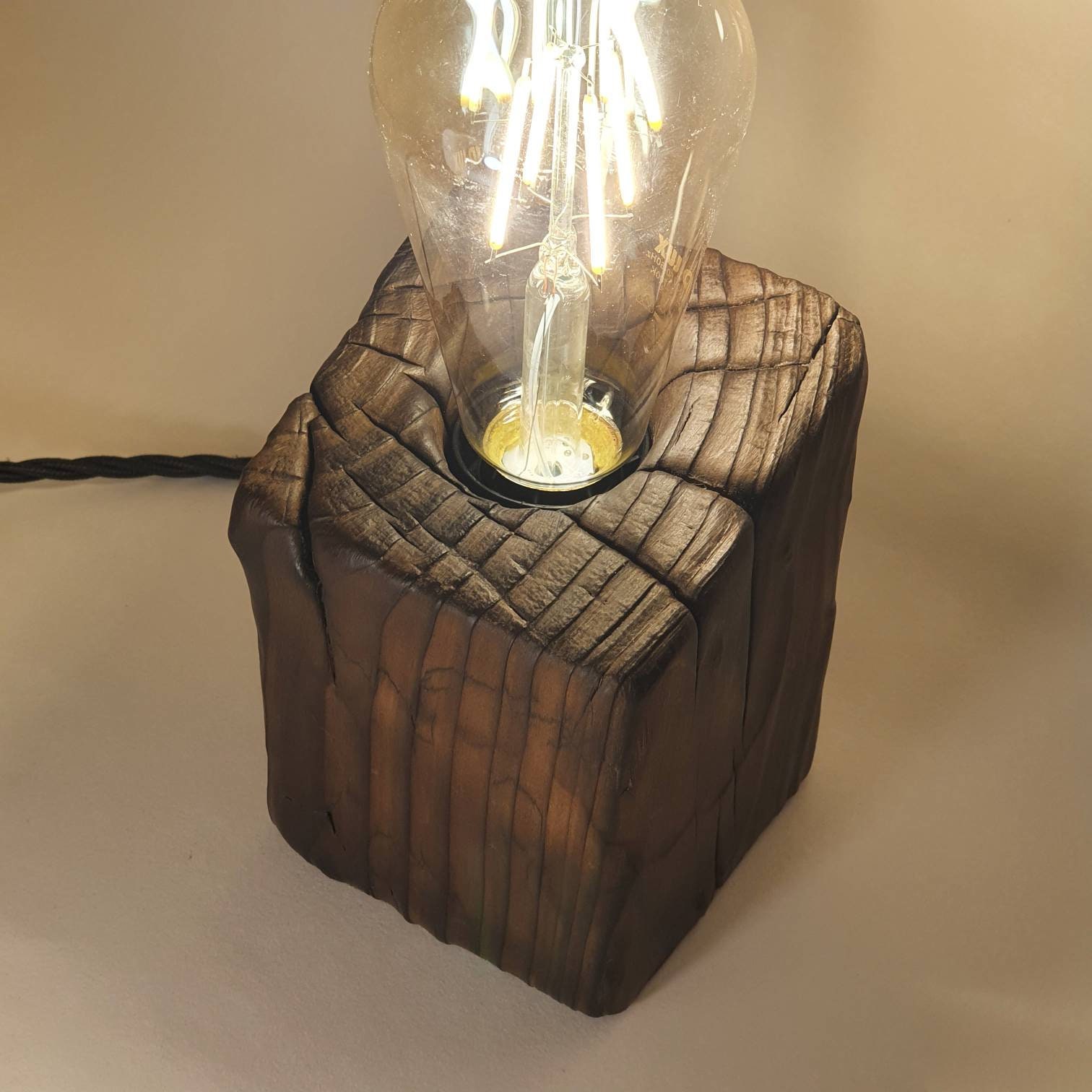 Handmade Wooden Lamp With Bulb Yakisugi Technique - Etsy