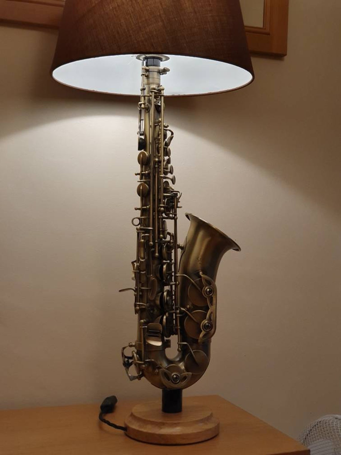 Saxophone Lamp, Alto, Satin Faux Vintage Finish, Handmade With Hardwood ...