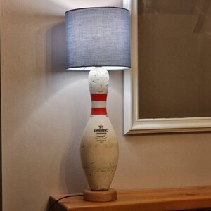 Bowling Pin Lamp With Round Wood Base, Upcycled - Etsy