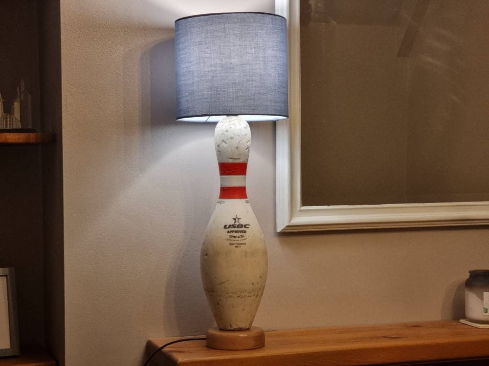 Bowling Pin Lamp With Round Wood Base, Upcycled - Etsy