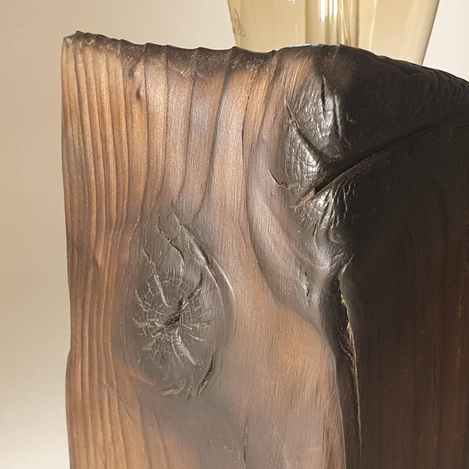 Handmade Wooden Lamp With Bulb Yakisugi Technique - Etsy