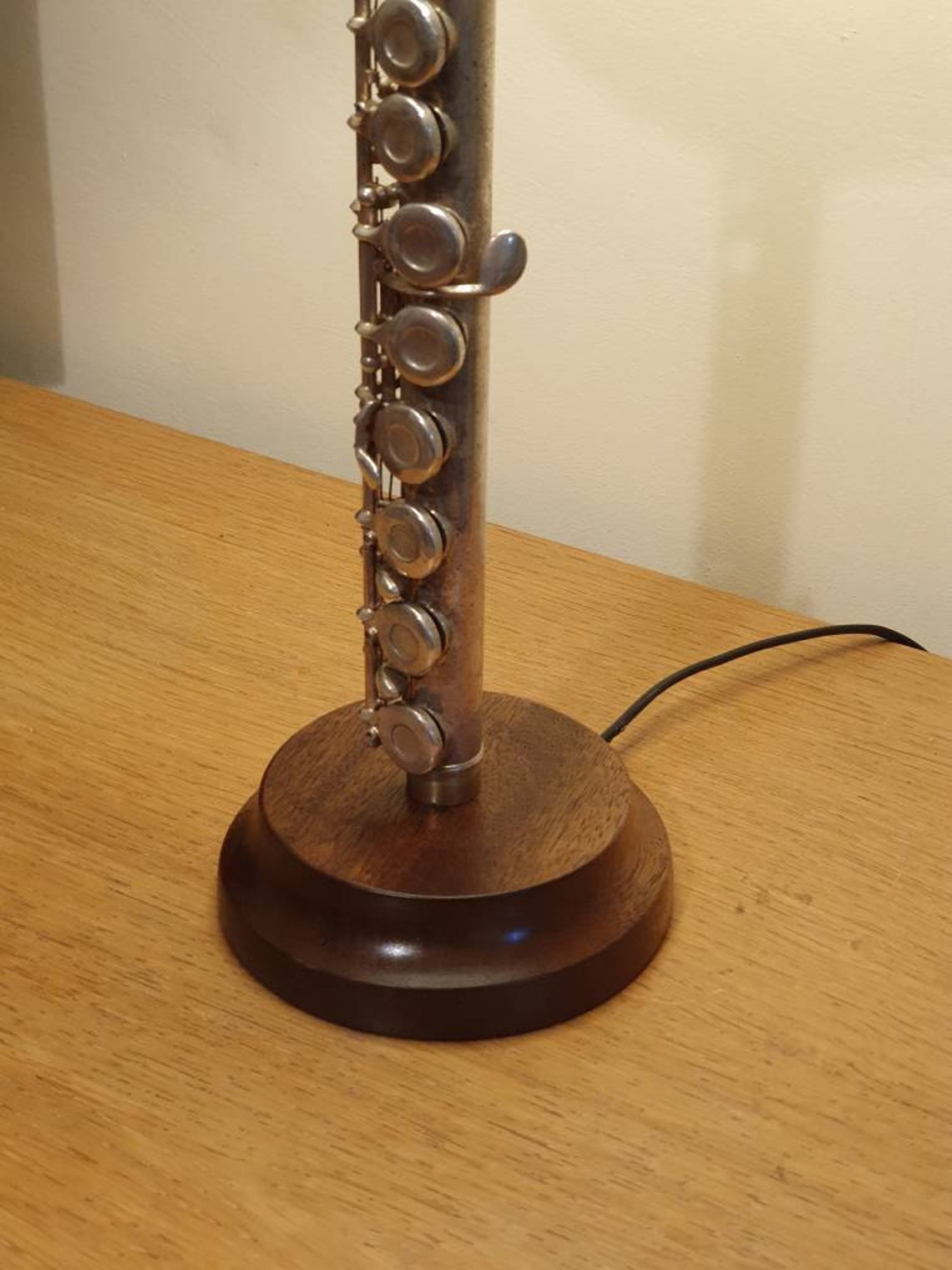 Silver Flute Lamp With Hardwood Base Upcycled No Shade - Etsy