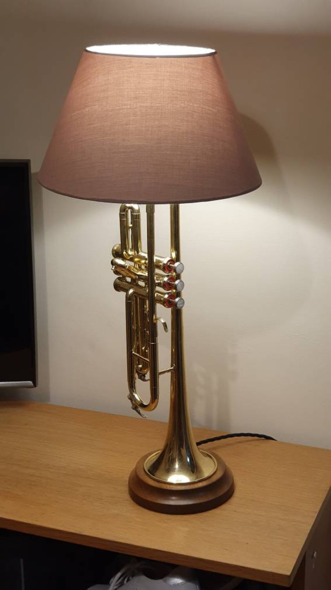 Trumpet Lamp, Gold / Brass With Walnut Base, New - Etsy UK