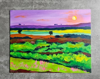 Patchwork Fields Original Acrylic Painting on Canvas Framed Landscape ...
