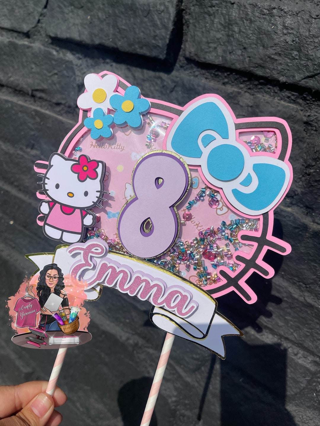 Hello Cake Topper, Kitty, Cat Topper, Pink Girly Cake Topper, Cake ...