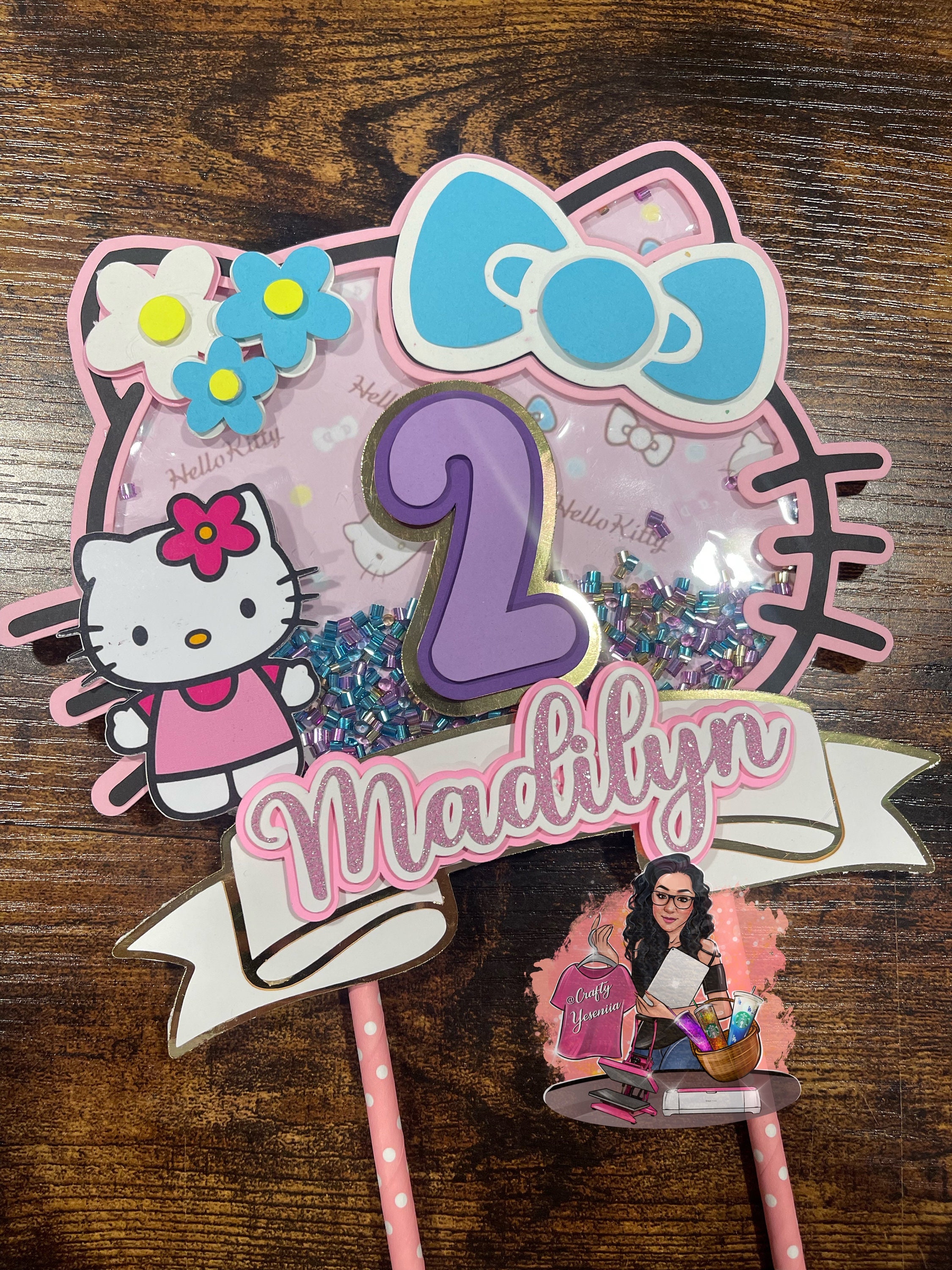 Hello Cake Topper, Kitty, Cat Topper, Pink Girly Cake Topper, Cake ...