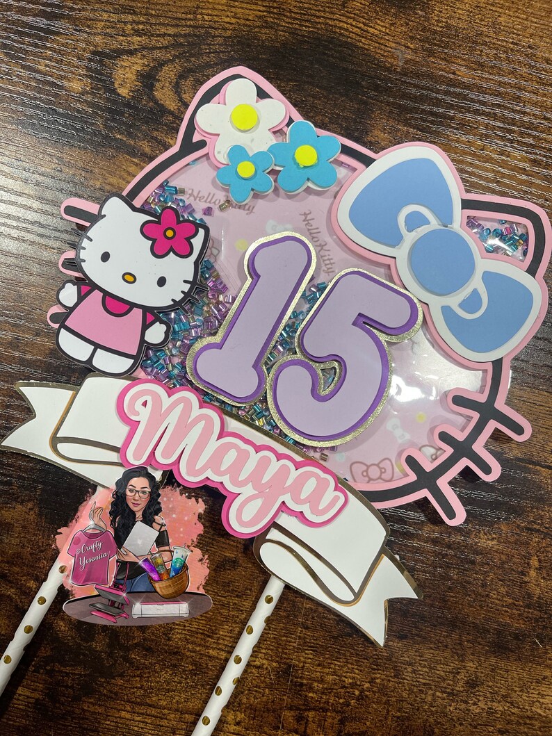 Hello Cake Topper, Kitty, Cat Topper, Pink Girly Cake Topper, Cake ...