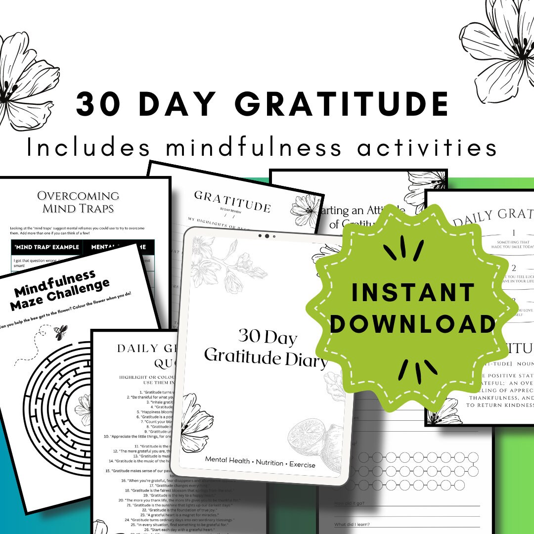 Digital Printable Gratitude 30 Day Journal | 30 Day Gratitude Challenge ...