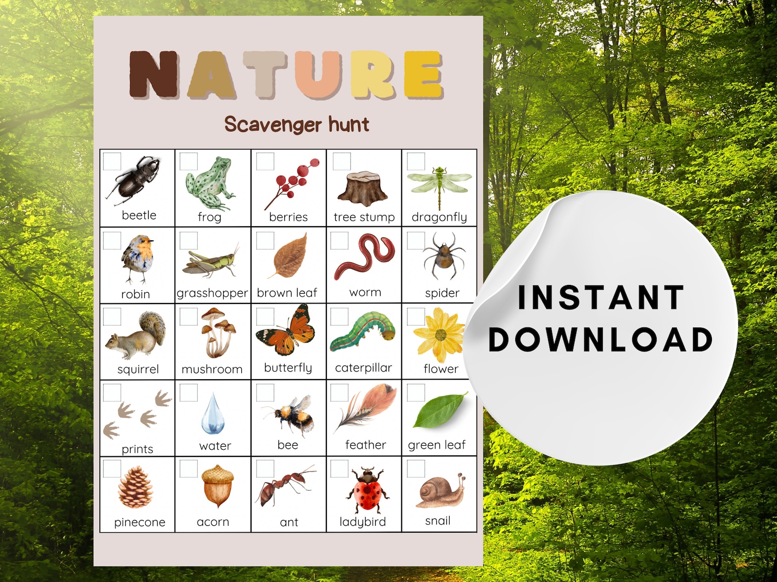 Printable Nature Scavenger Hunt for Kids Outdoor Team Work Game ...