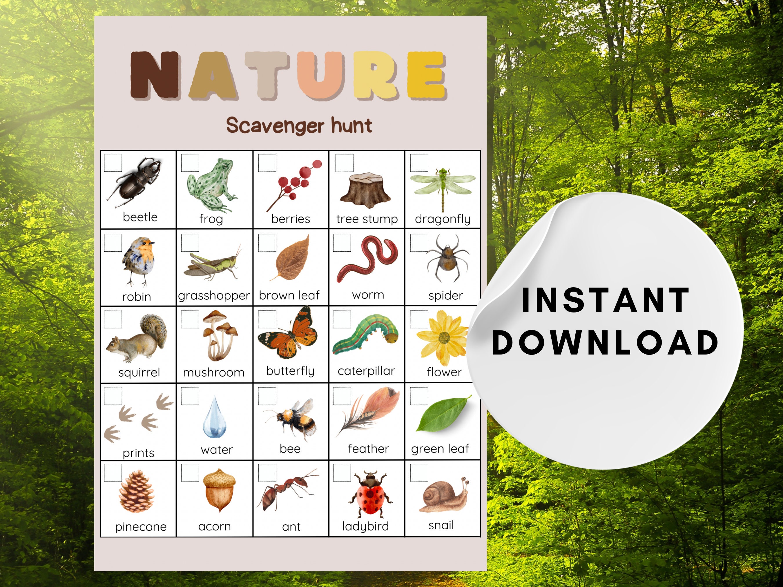 Printable Nature Scavenger Hunt for Kids Outdoor Team Work Game ...