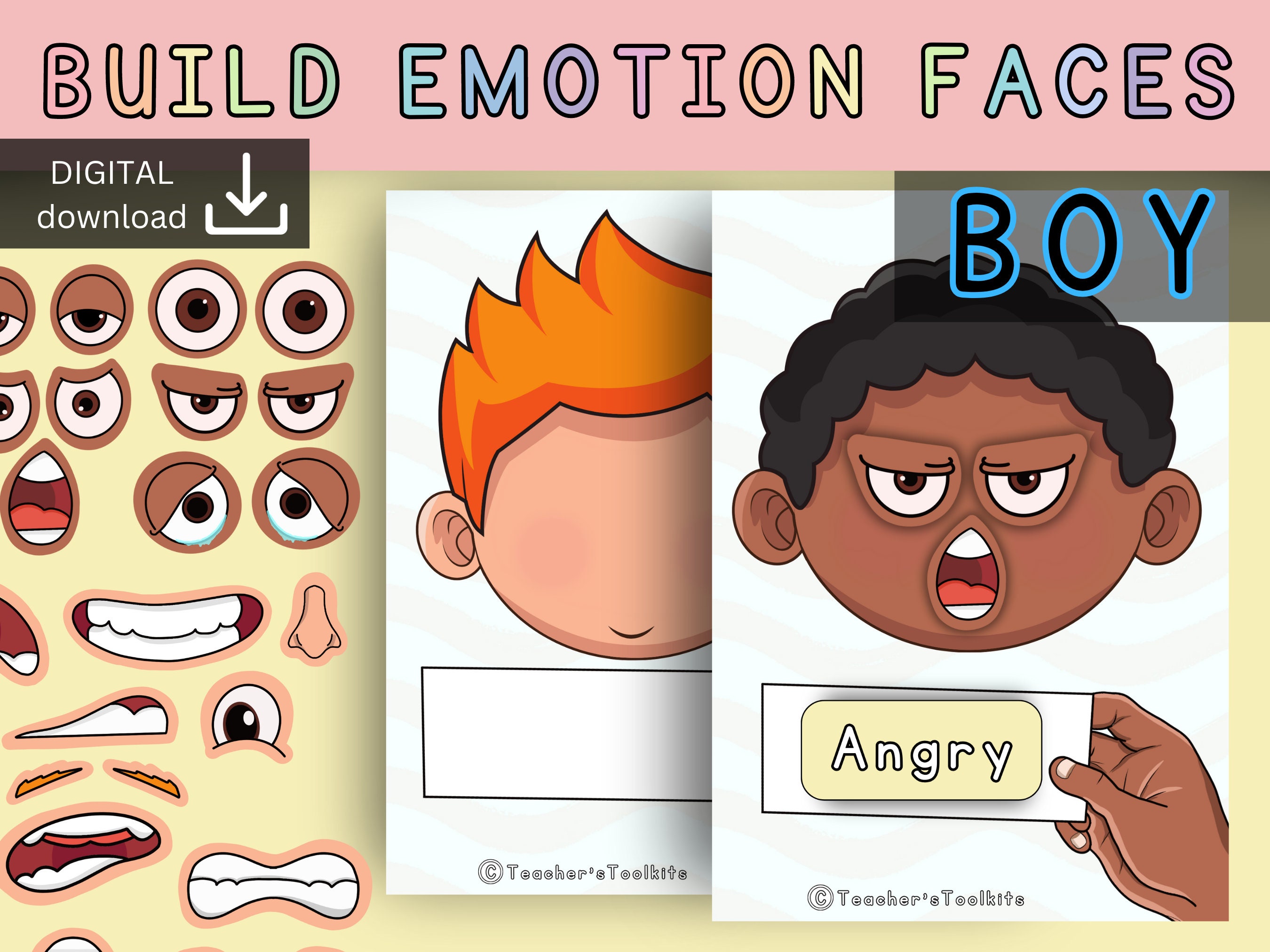 Emotion Flashcards Printable | Build a Face Activity | Emotional ...