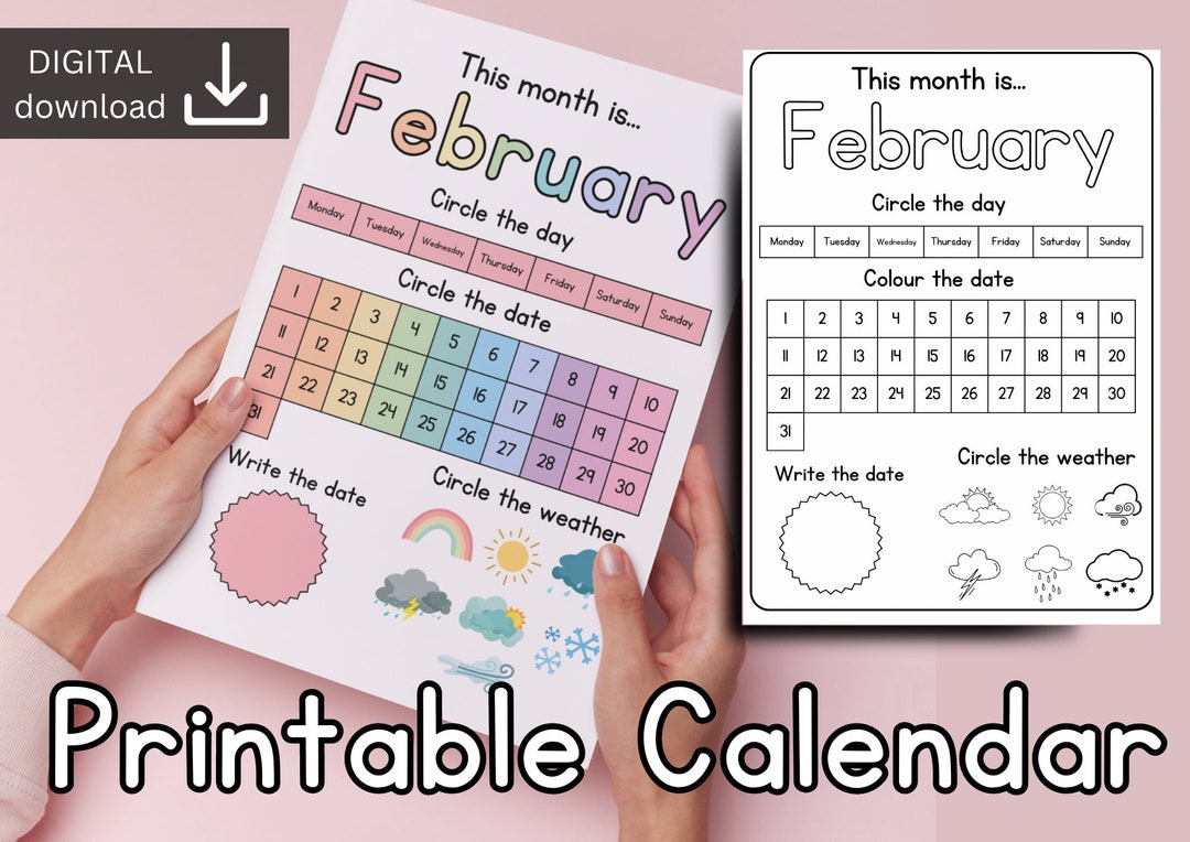 12 Printable Preschool Calendar Worksheet Pages Month Day - Etsy
