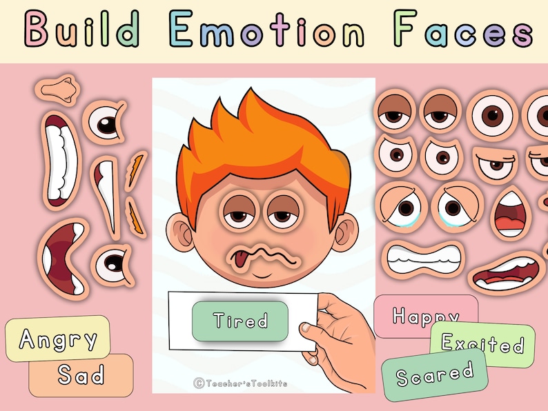 Emotion Flashcards Printable | Build a Face Activity | Emotional ...