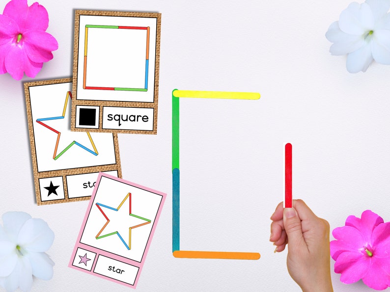 Popsicle Stick Activity Card for Toddlers, Shape Flashcards for ...