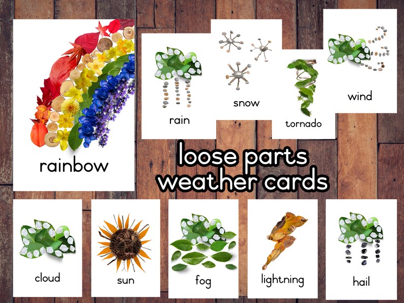 Loose Parts Play Weather Learning Nature Flash Cards Montessori Reggio ...