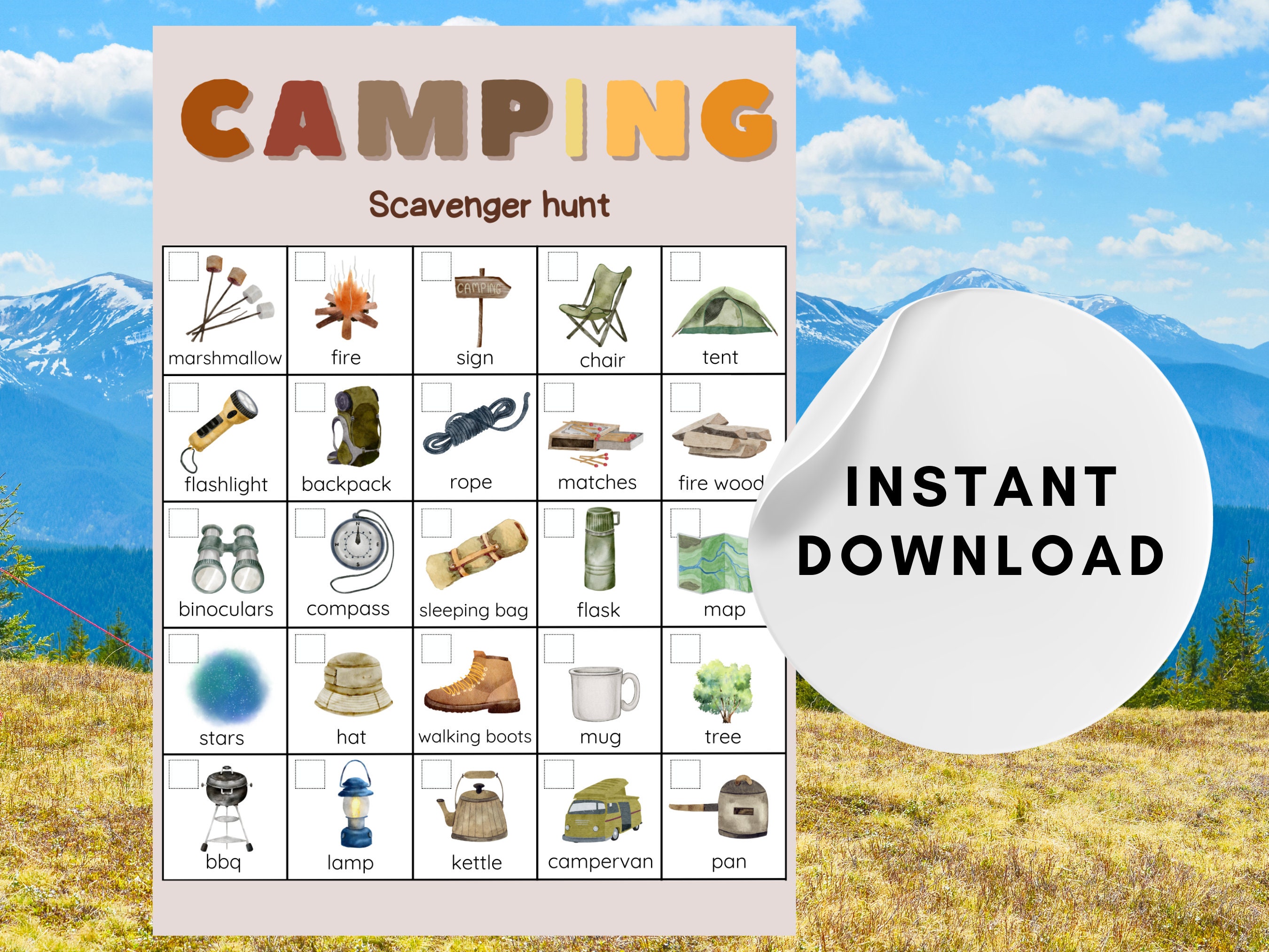 Printable Camping Scavenger Hunt for Kids Outdoor Kids Team Game ...