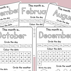 12 Printable Preschool Calendar Worksheet Pages | Month, Day, Date ...