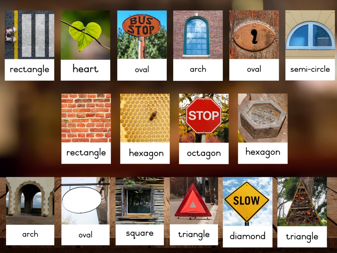 Nature Shapes Cards Printable Shape Learning Flash Cards Digital ...