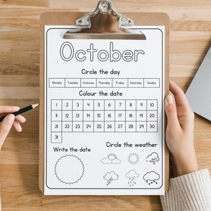 12 Printable Preschool Calendar Worksheet Pages | Month, Day, Date ...