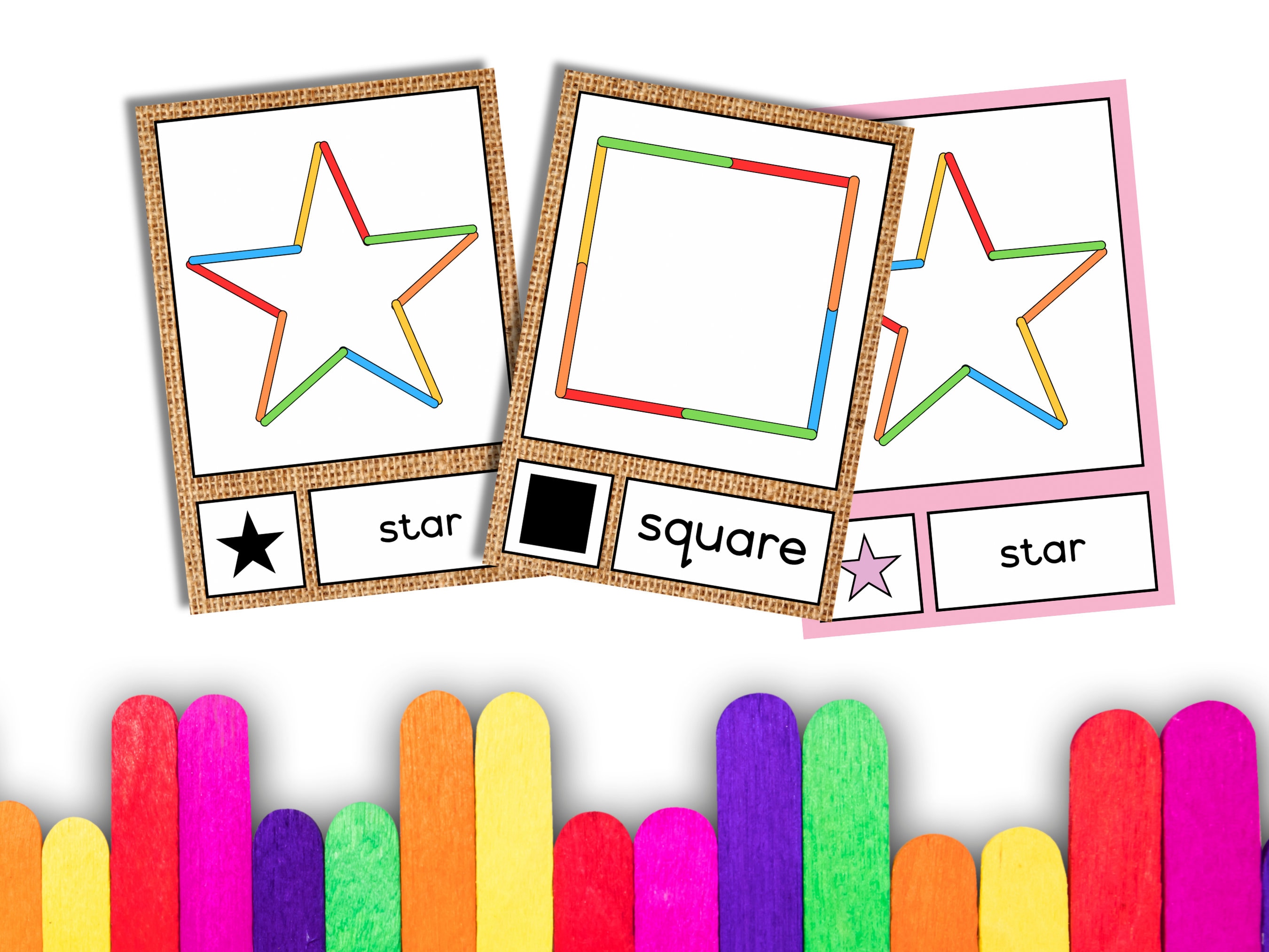 Popsicle Stick Activity Card for Toddlers | Shape Flashcards for ...