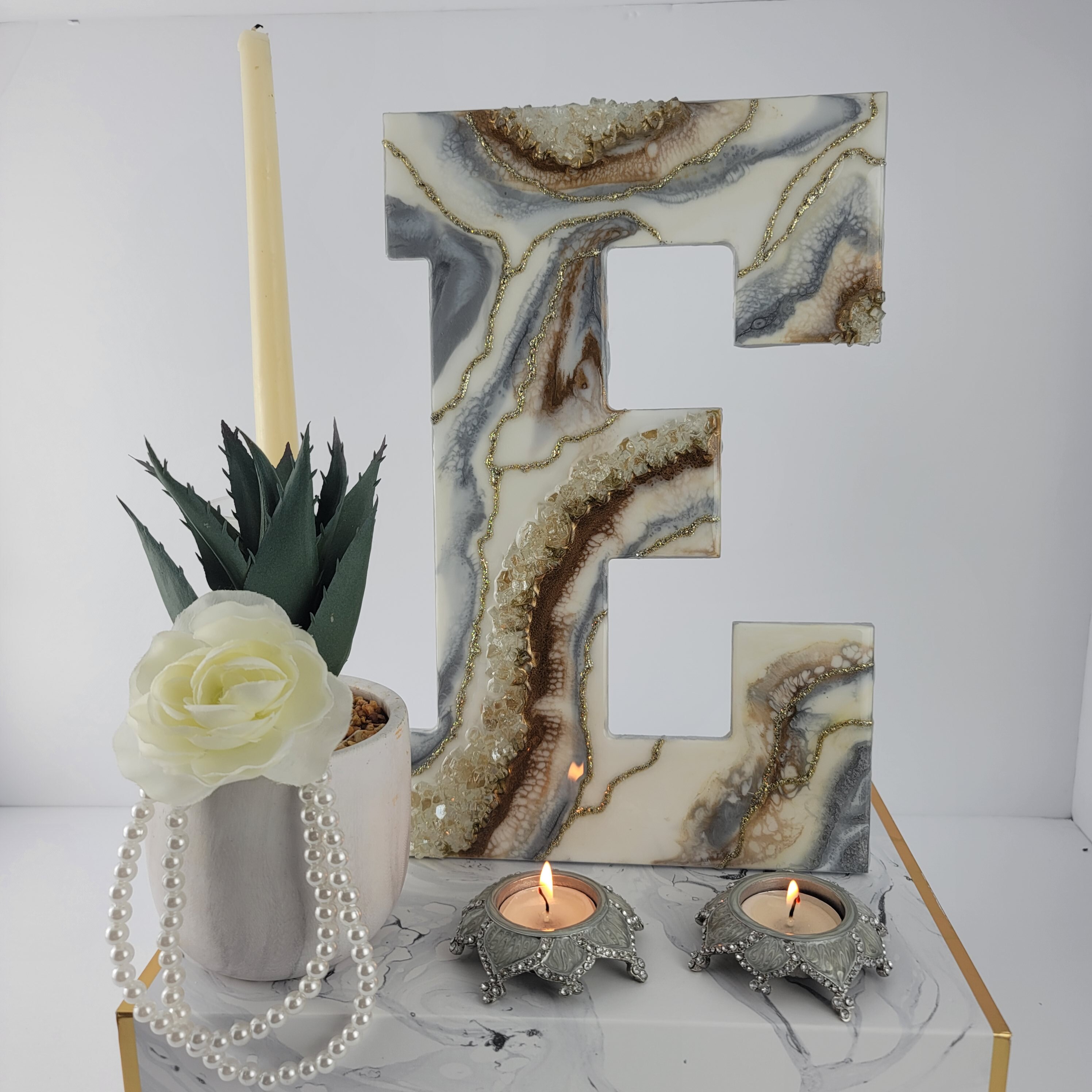 Custom Resin Home Sign Geode Inspired Monogram Letters Shelf Decor Home ...