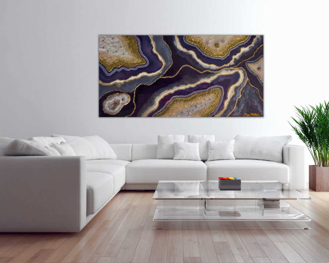 Amethyst Essence Purple and Gold Geode Artwork With Real Stones - Etsy