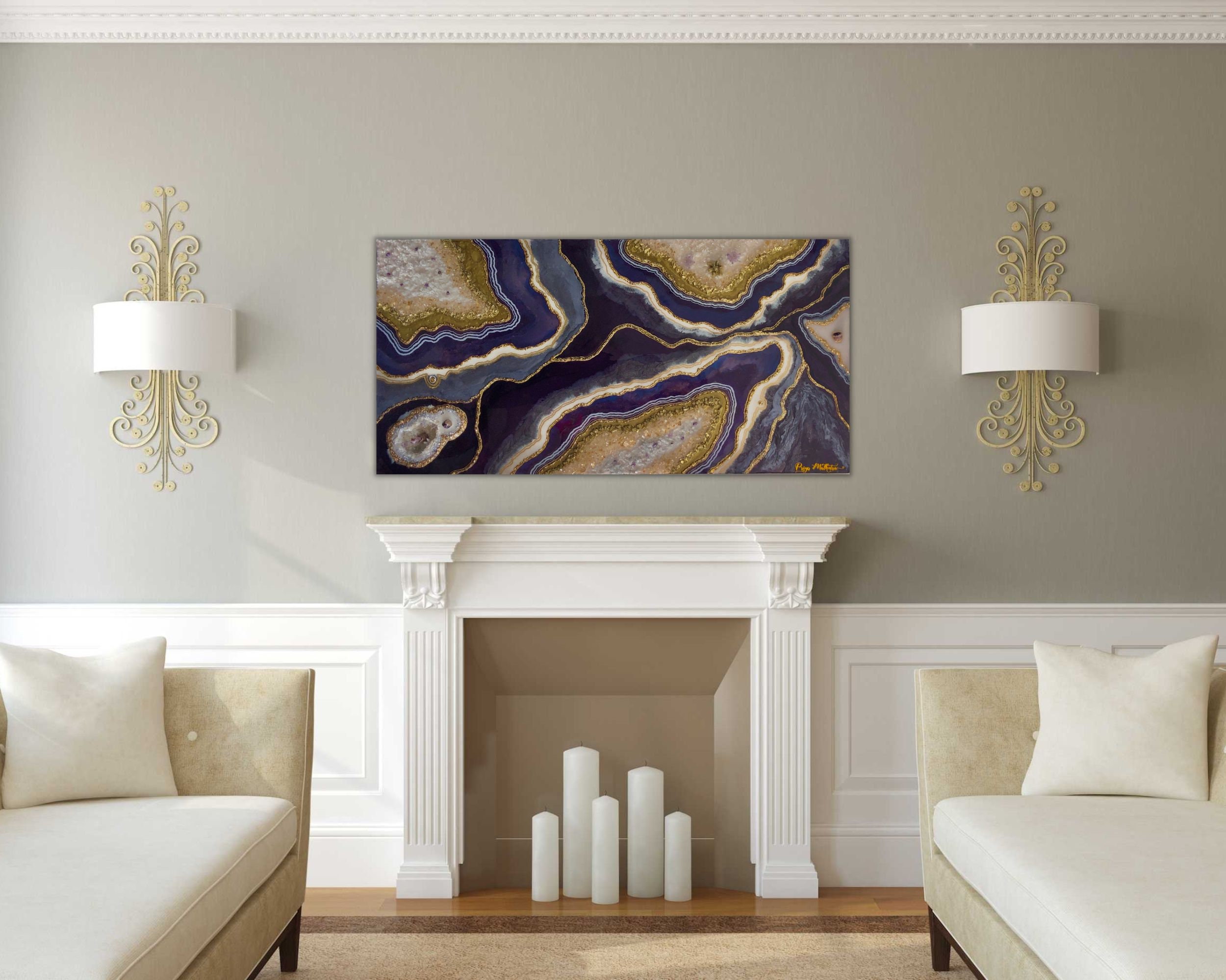 Amethyst Essence Purple and Gold Geode Artwork With Real - Etsy