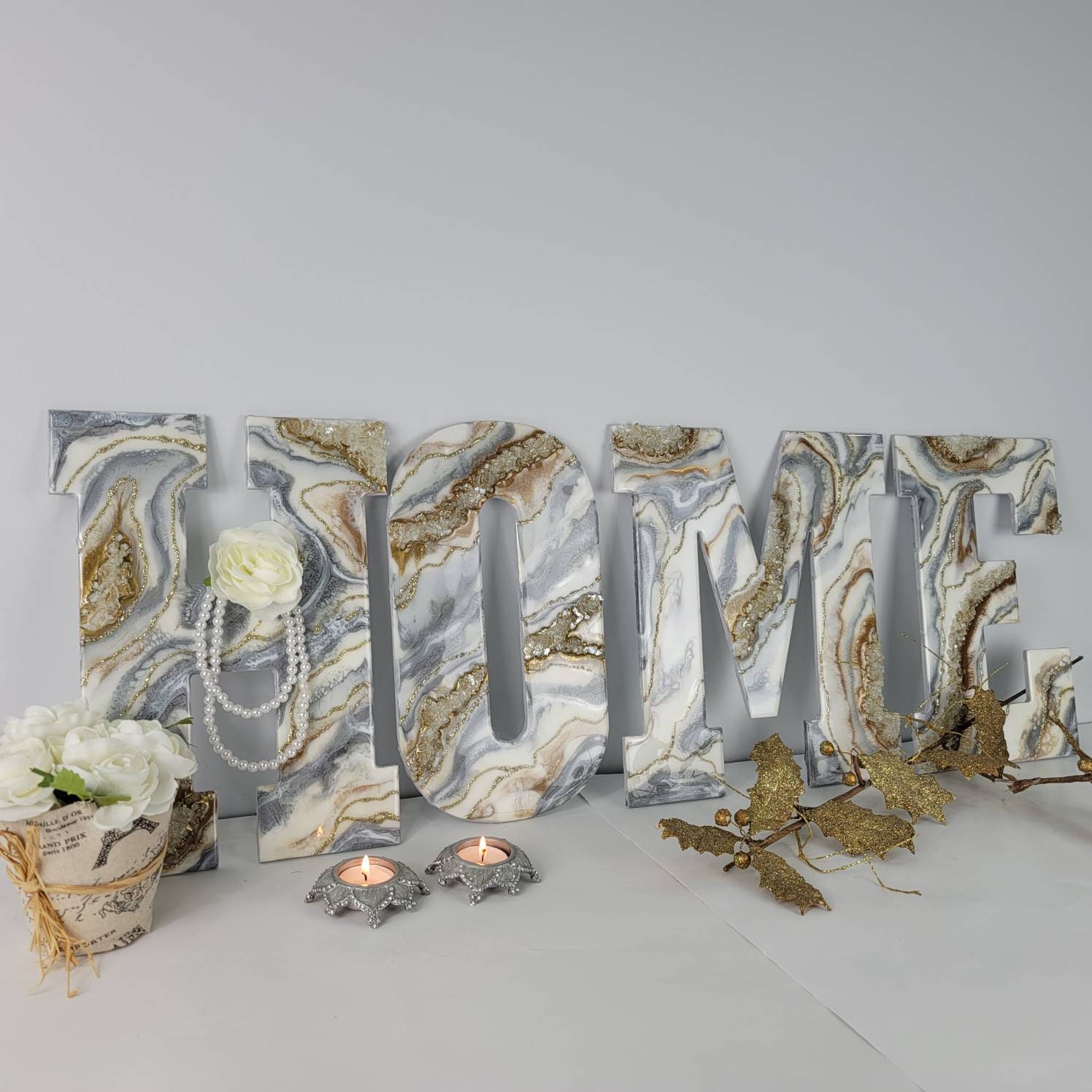 Custom Resin Home Sign Geode Inspired Monogram Letters Shelf Decor Home ...