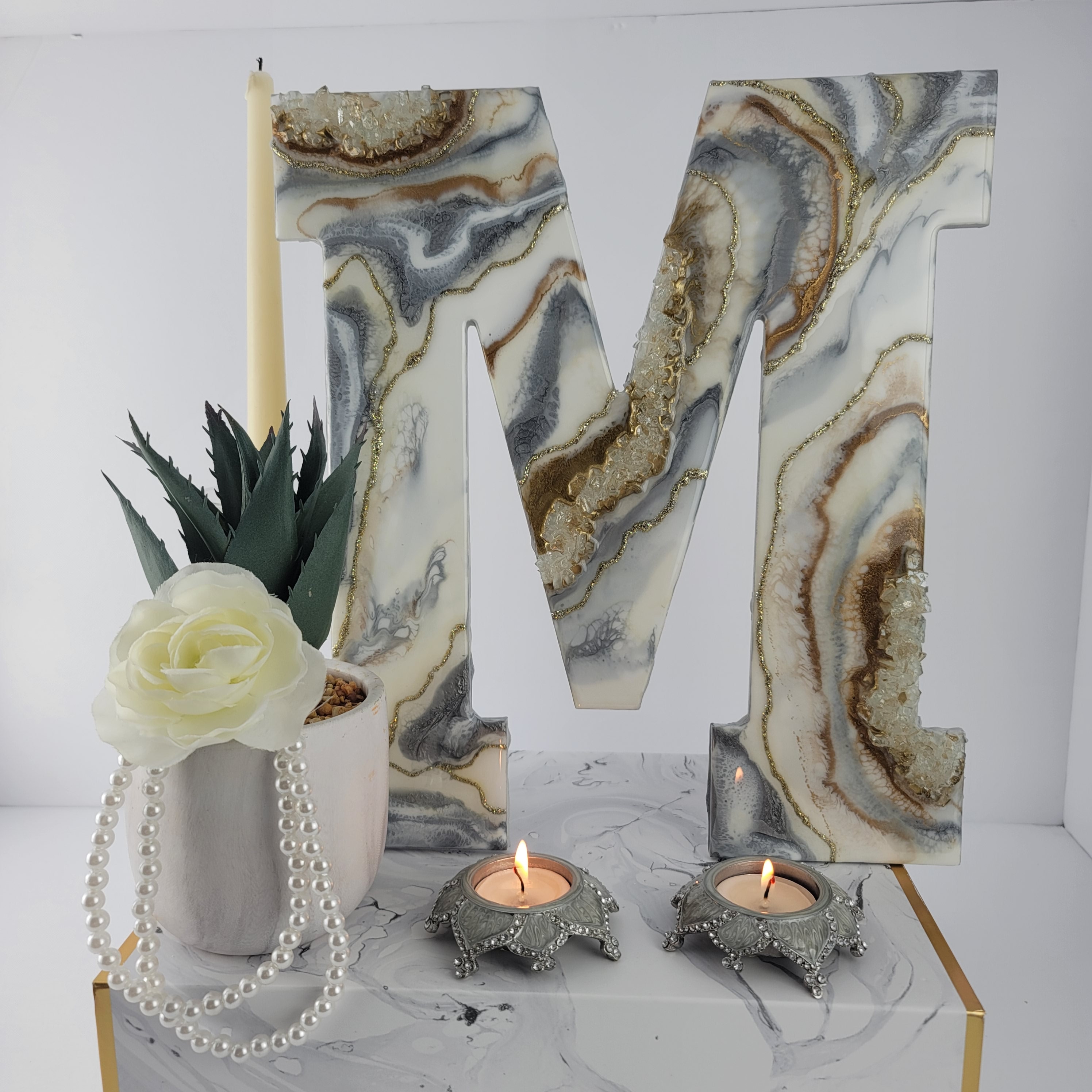 Custom Resin Home Sign Geode Inspired Monogram Letters Shelf Decor Home ...