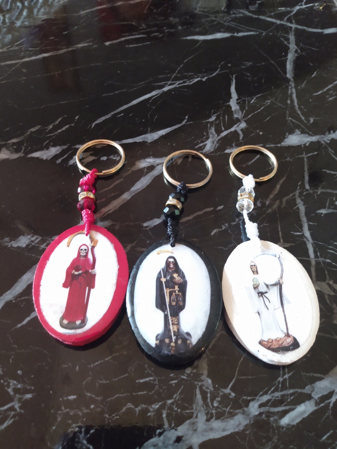 Santa Muerte Wooden Keychain - Etsy