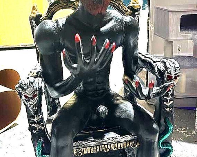 Satan Demon Devil on Throne Detail Unique Statue Angelito Negro Sentado ...