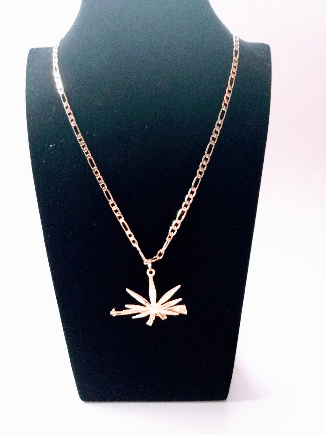 Jesus Malverde Marijuana Leaf and Gun Golden Necklace - Etsy