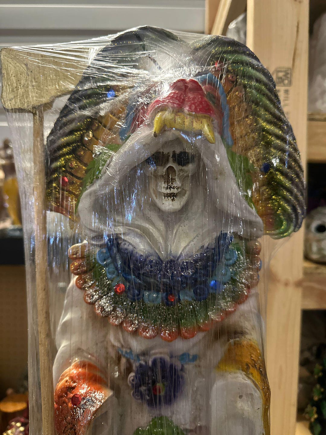 Estatua azteca de la Santa muerte blanca preparada 24 pulgadas Azteca ...