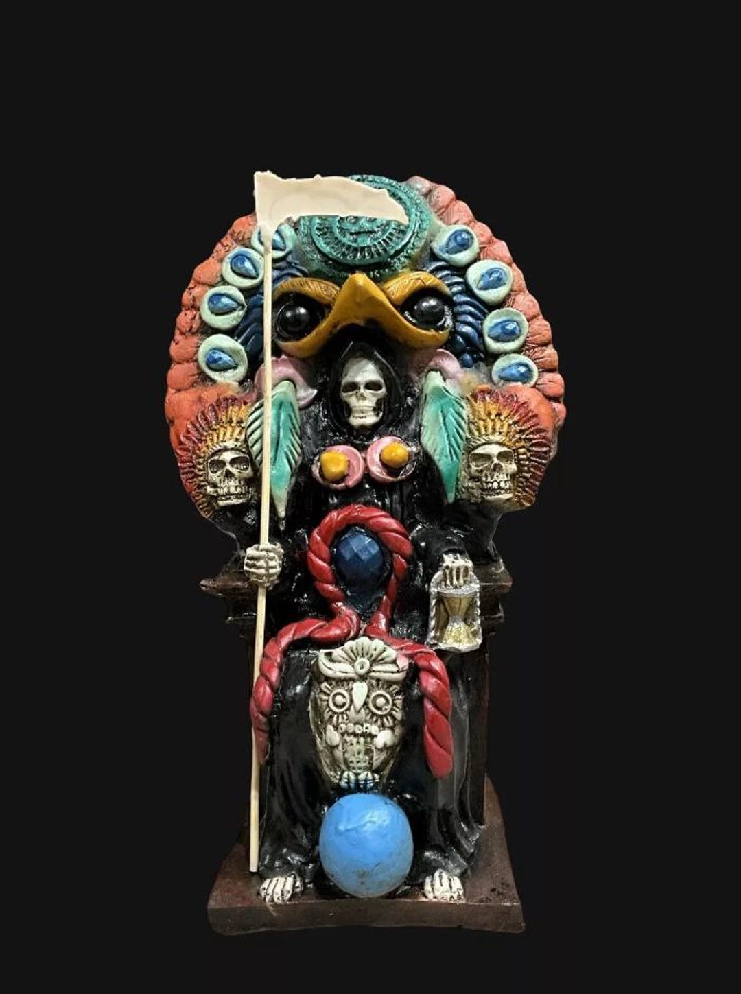 Santa Muerte Aztec on Throne Black Azteca En Throno - Etsy