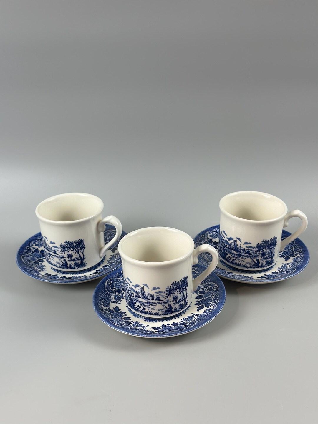 3 Churchill English Scene Blue Cups and Saucers - Etsy