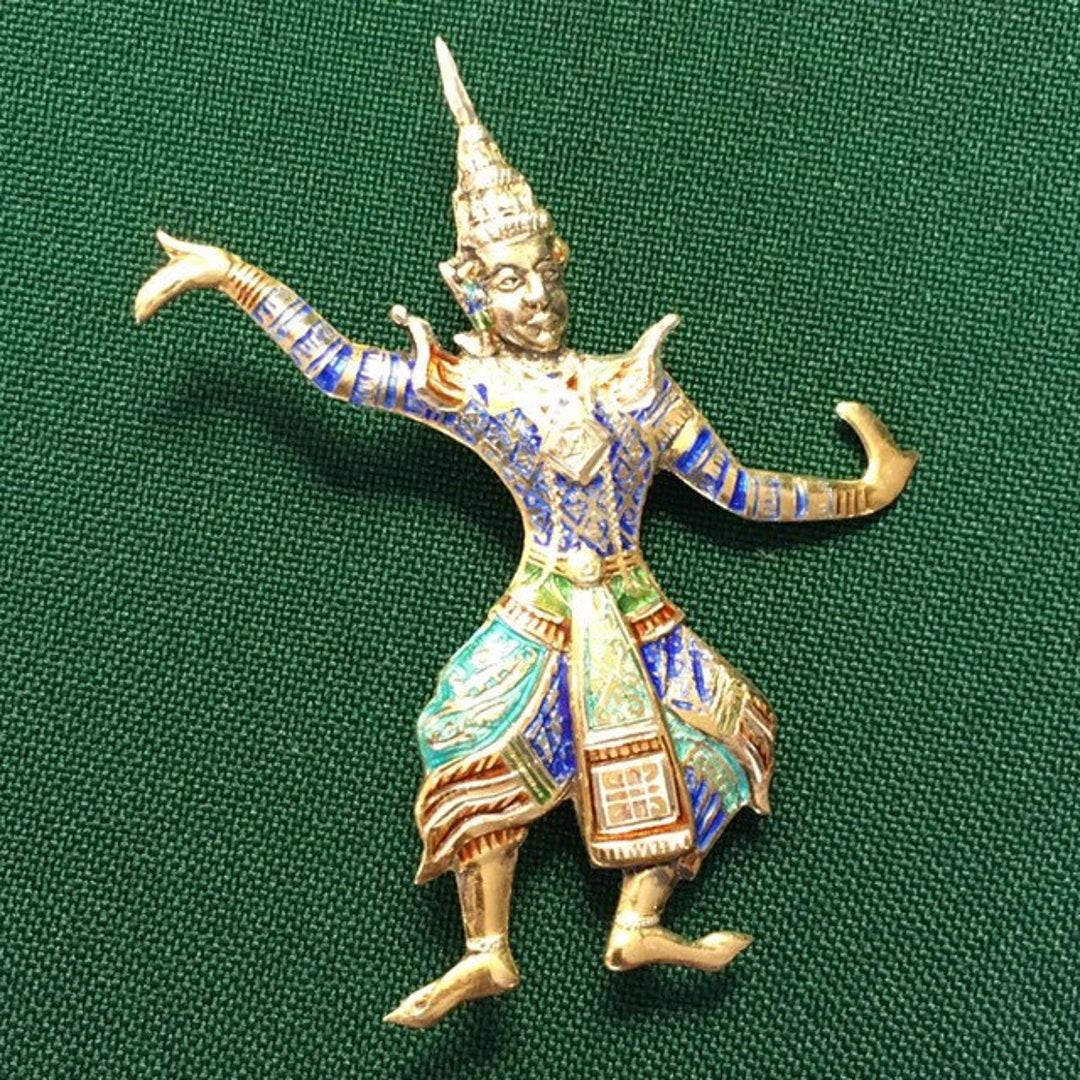 Sterling Silver Siam Dancing Man Enameled Pin Brooch - Etsy