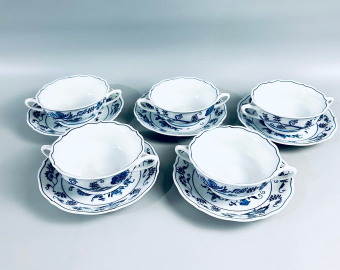 5 Blue Danube Cream Soup Bowls and Saucers - Etsy