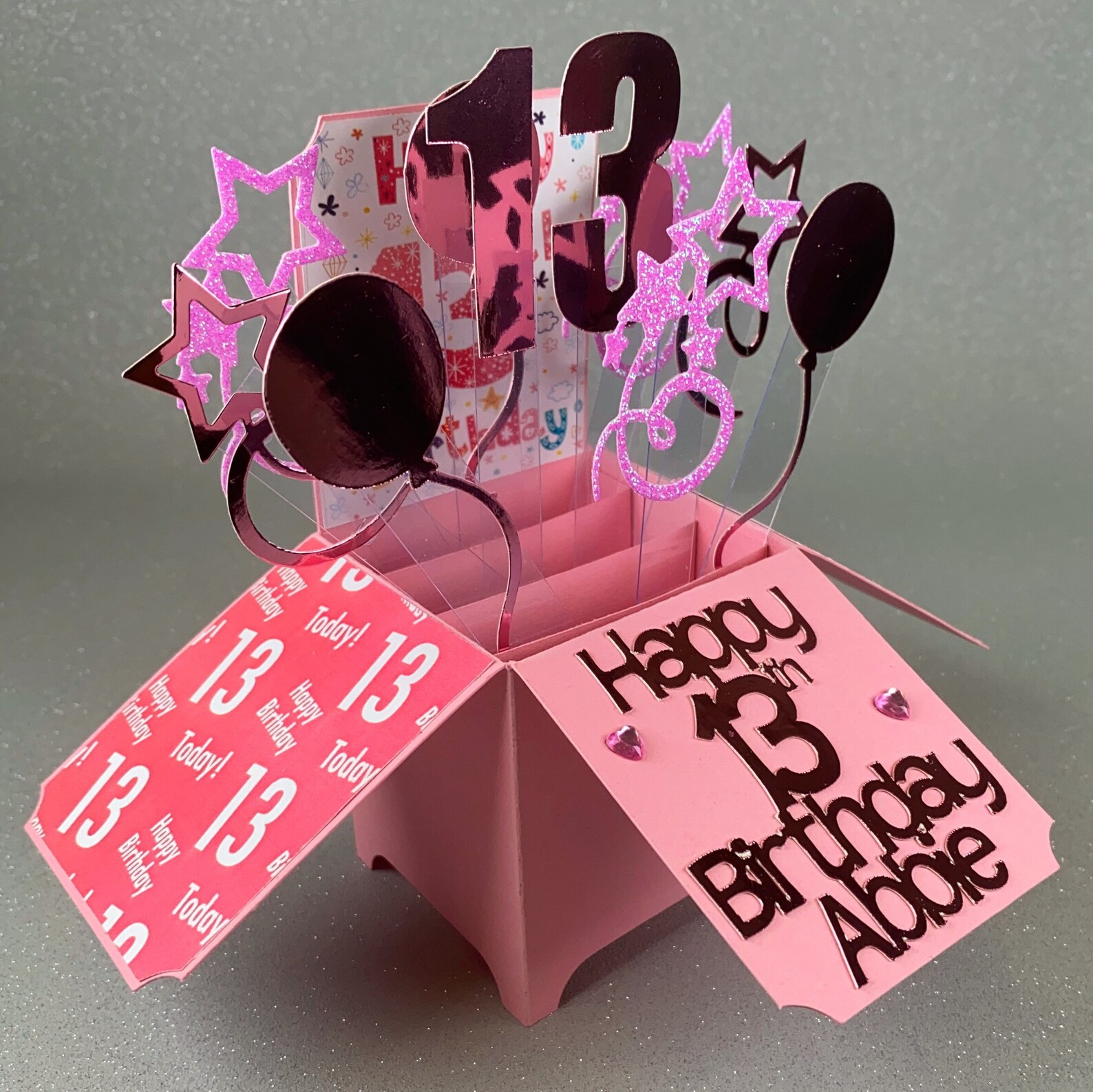 13th Birthday Card Personalised Pop Up Box Card 13 | Etsy