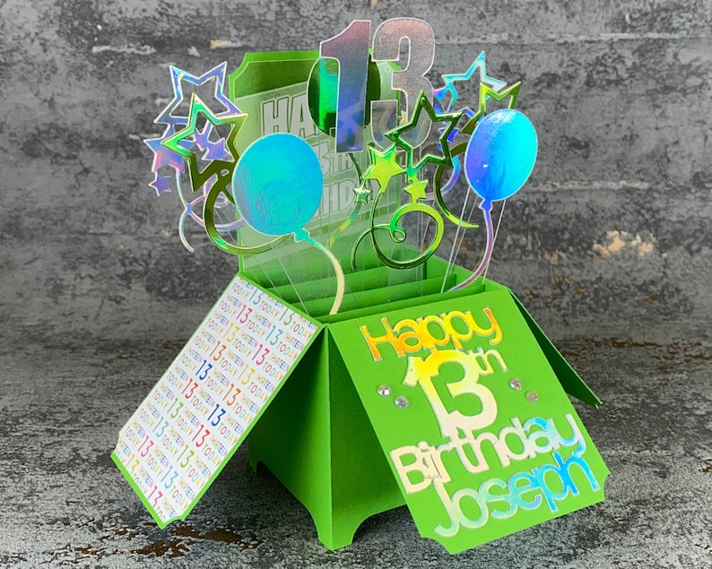 13th Birthday Card, Personalised, Pop up Box Card, 13, Birthday Card ...