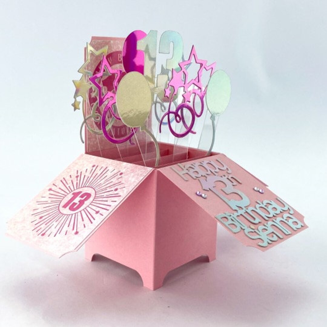 13th Birthday Card, Personalised, Pop up Box Card, 13, Birthday Card ...