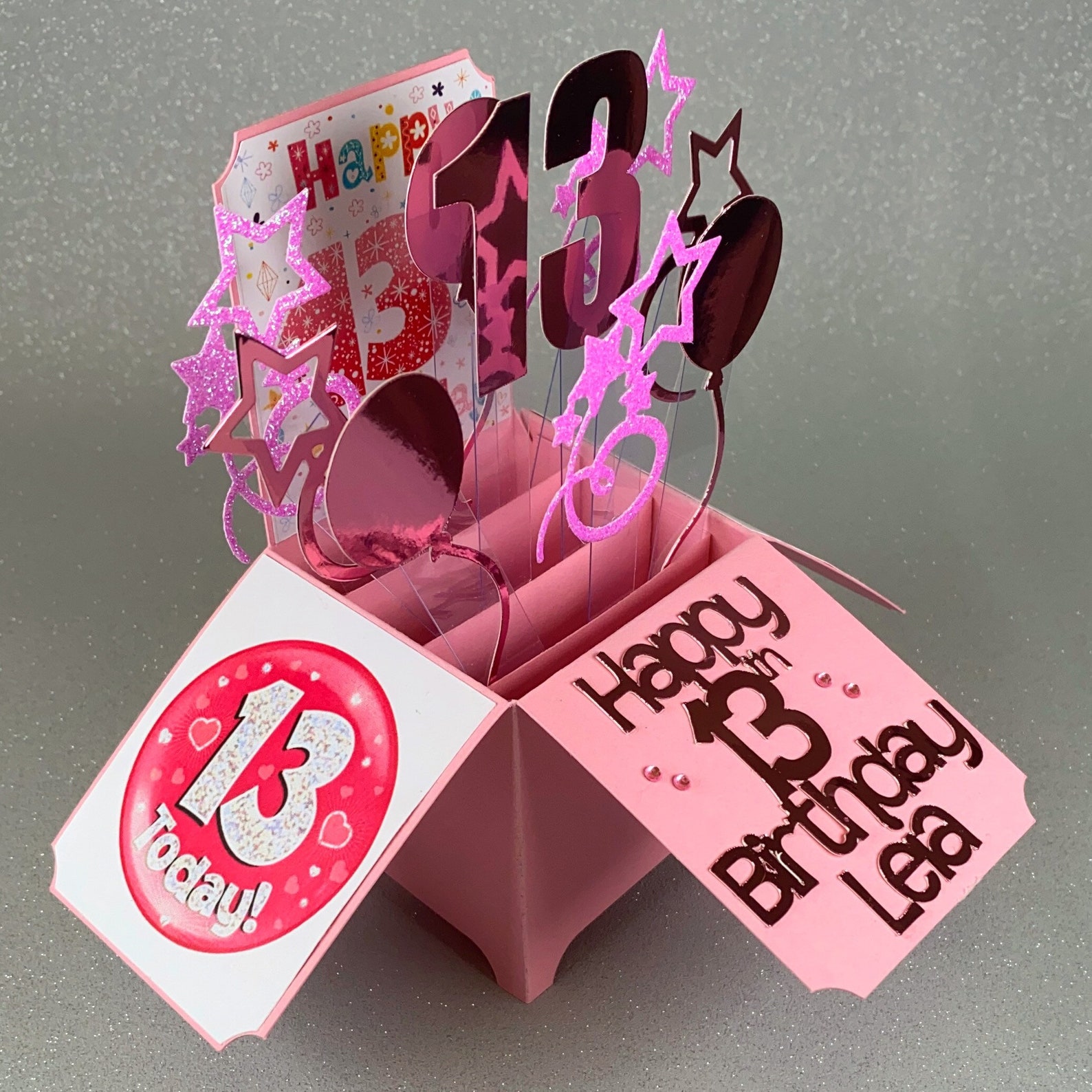 13th Birthday Card Personalised Pop Up Box Card 13 | Etsy